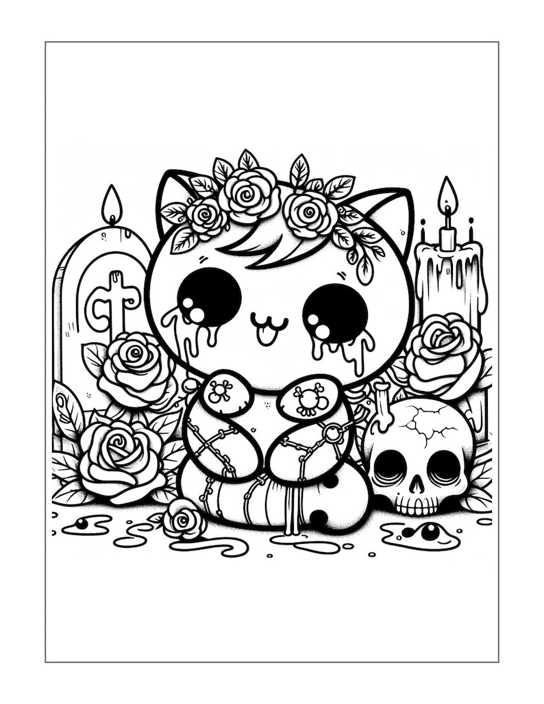 Creepy Kawaii Coloring Pages for Adults: 25 Printable Designs (digital ...