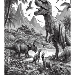 Grayscale Dinosaurs Coloring Pages for Adults: Stress Relief (printable ...