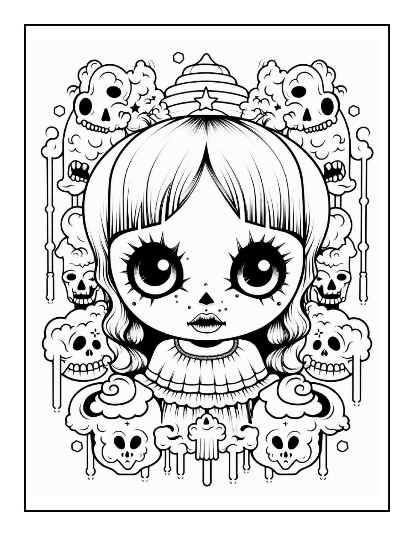 Creepy Kawaii Halloween Coloring Pages for Adults (PDF Download) - Etsy