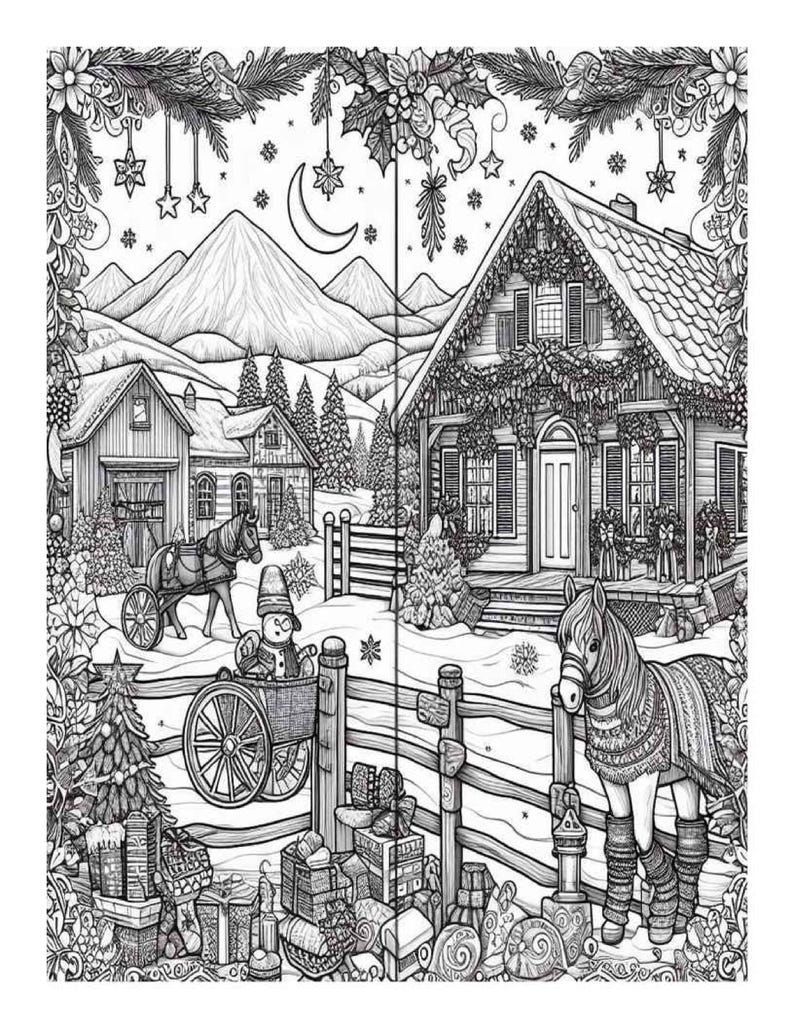 Country Christmas Coloring Pages for Adults: 25 Printable Designs (PDF ...