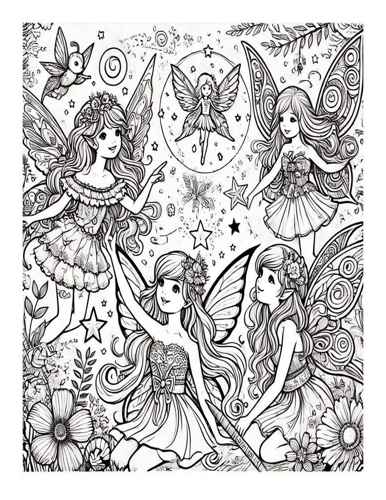 Beautiful Magical Forest Fairy Coloring Pages for Adults, Features 25 ...
