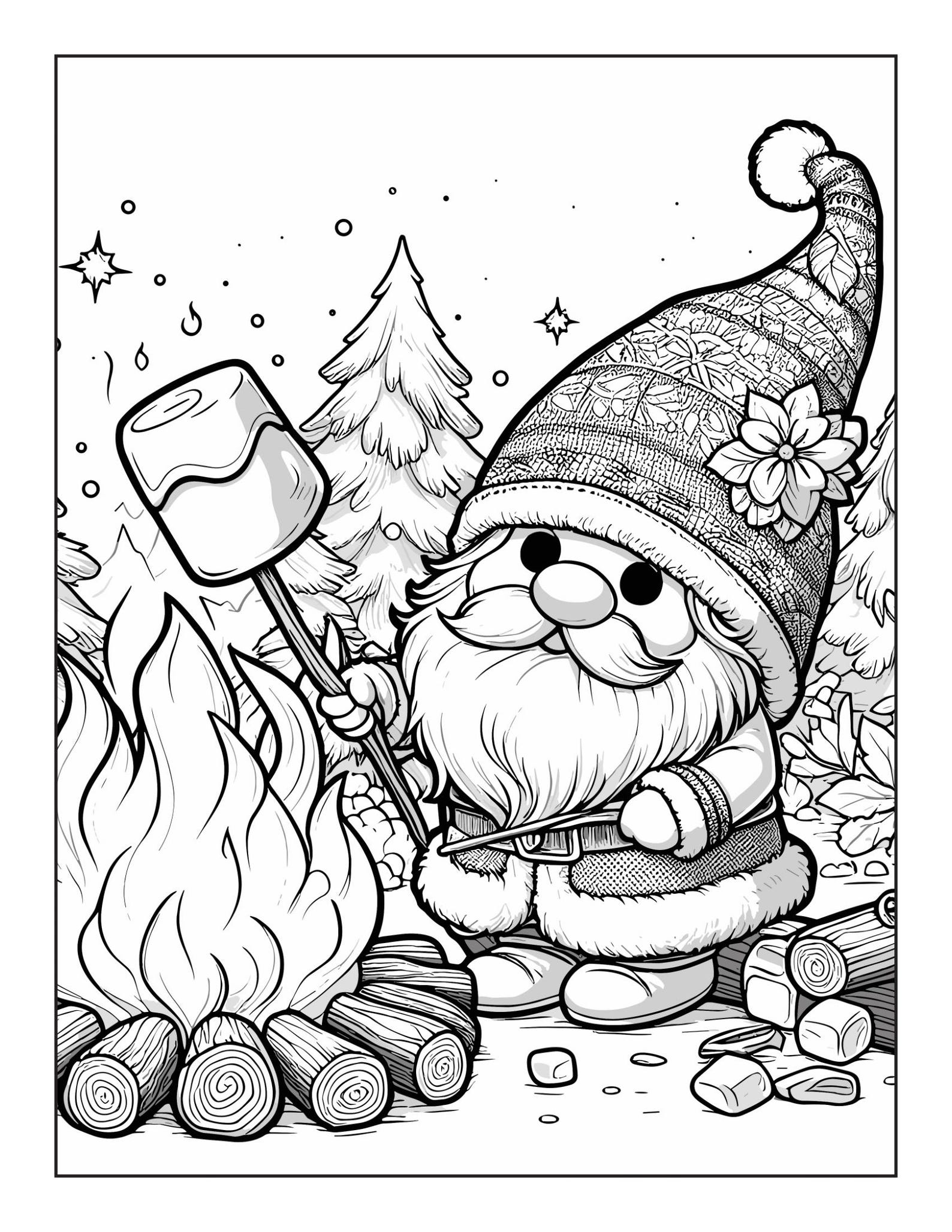 Cute Christmas Gnomes Coloring Pages for Adults, Features 25 Coloring ...