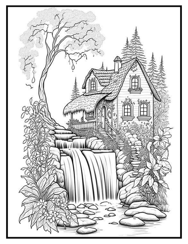 Cozy Cottage Coloring Pages for Adults: 25 Country Scenes (PDF Download ...