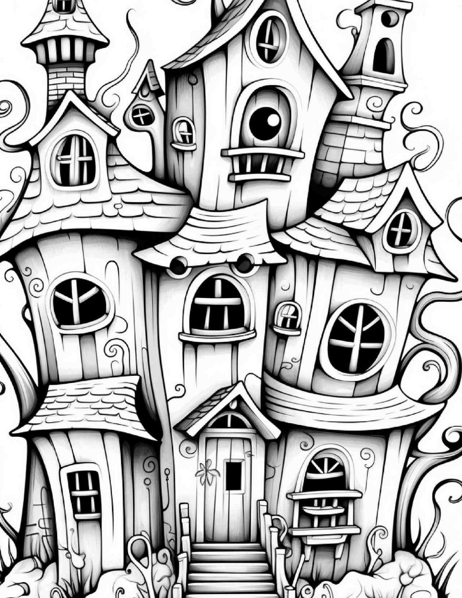 Haunted Houses Coloring Pages for Adults: 25 Printable Designs - Etsy