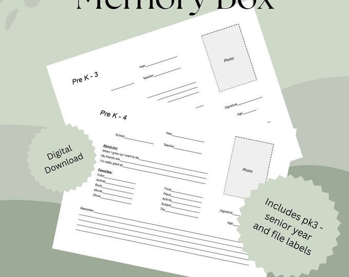 SCHOOL MEMORY BOX File Folder Cover | Printable Sheet Questionnaire ...