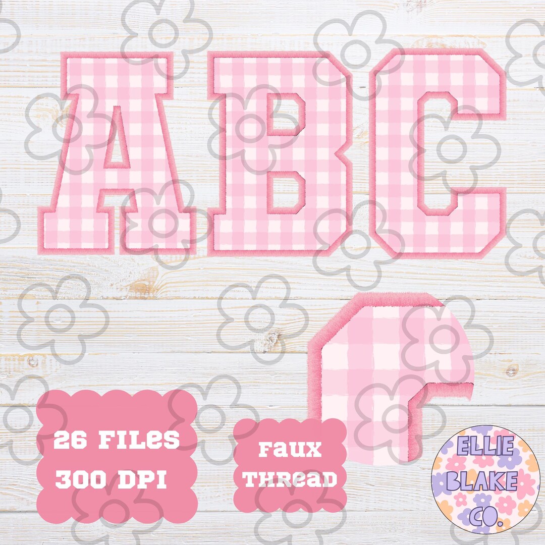 Pink Gingham Faux Embroidery Alphabet PNG DOWNLOAD - Etsy
