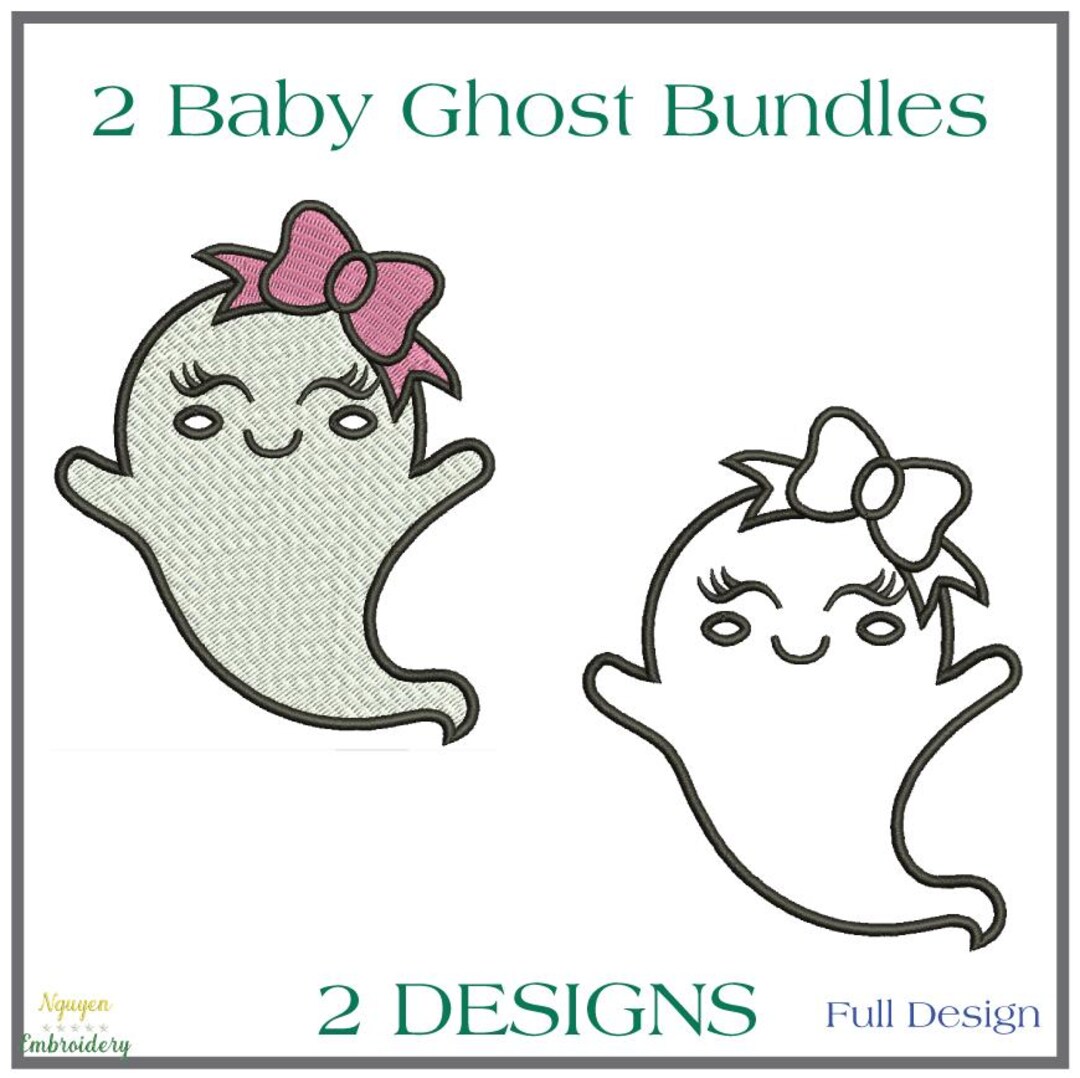Girl Ghost Embroidery, 25 Sizes, Two Baby Ghost Embroidery, Girl Boo ...