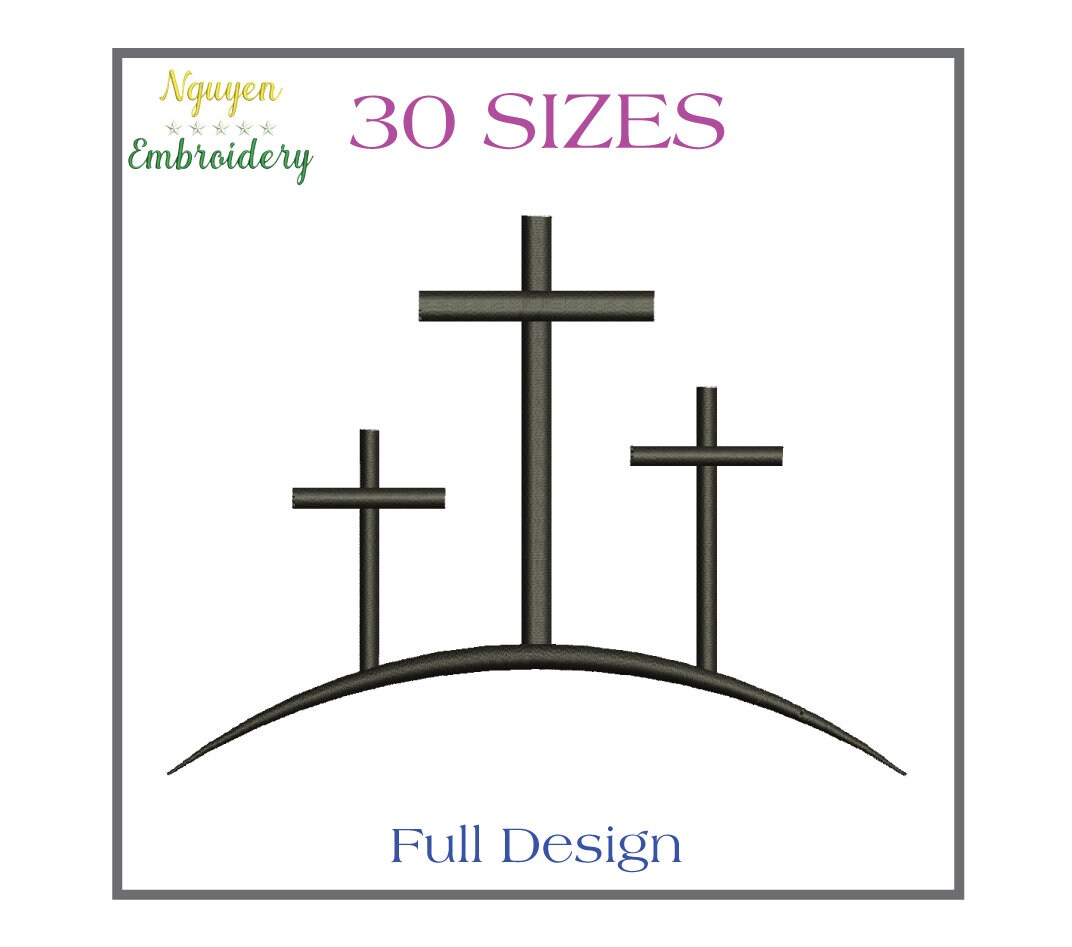 2 Design Three Crosses Embroidery With 60 Sizes, Mini Cross Embroidery ...