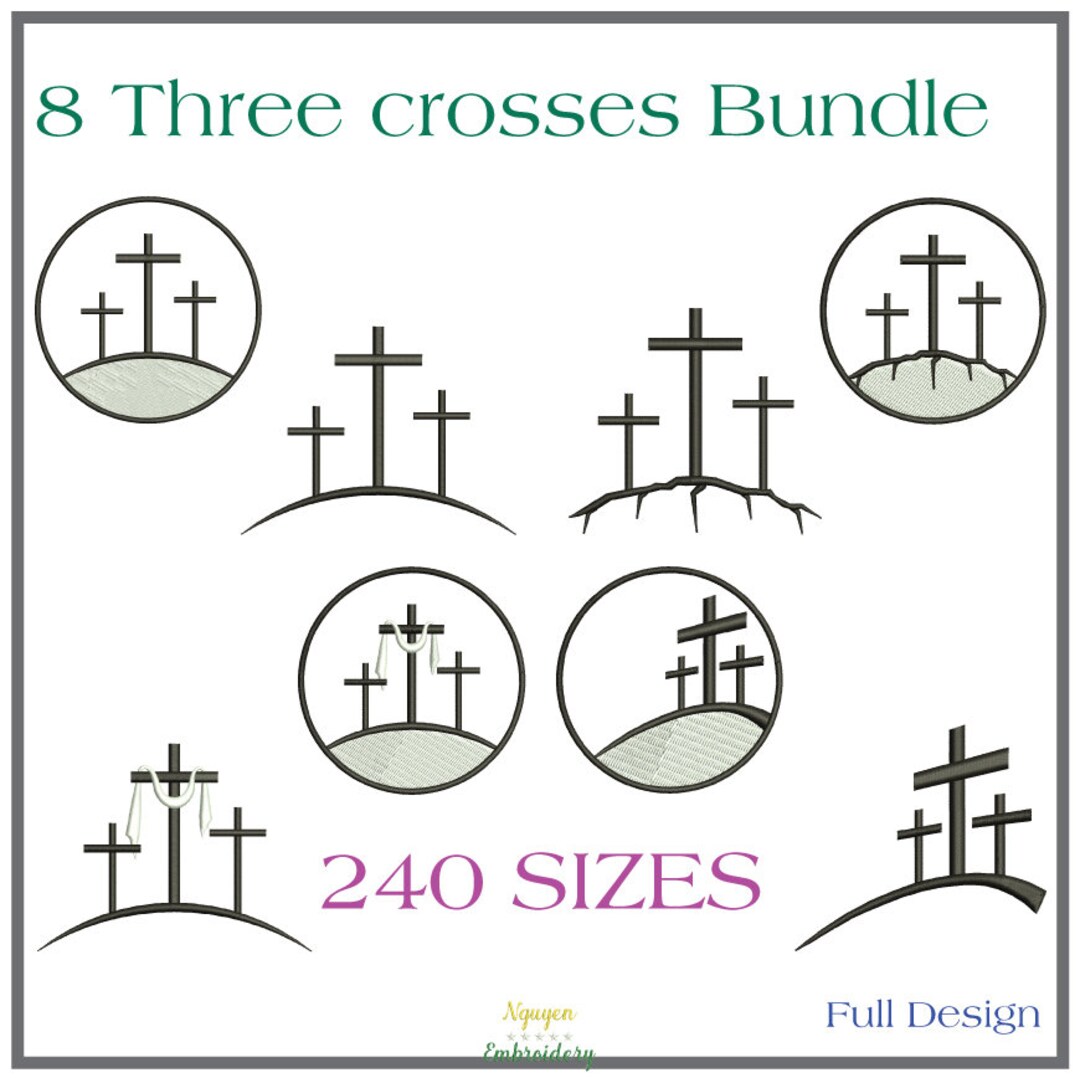 Bundle 8 Three Crosses Embroidery Design With 240 Size, Mini Cross ...