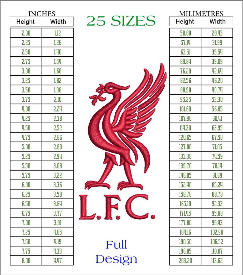 Liverpool Designs Embroidery With 25 Sizes, Mini Liverpool Designs ...