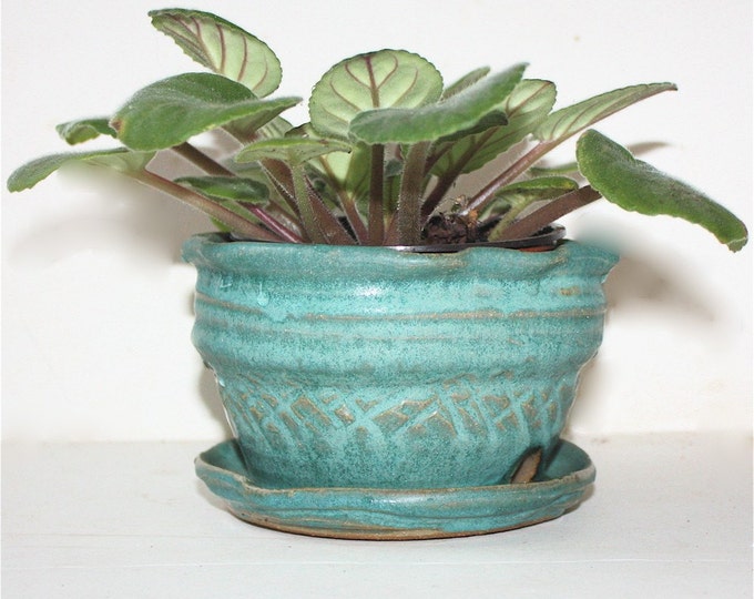 African Violet Planter Three Inches by Five in Aqua Stoneware Pottery ...