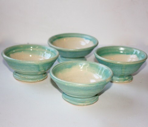 Aqua Footed Dessert Cups Hold About One Half Cup Glossy Blue Green ...