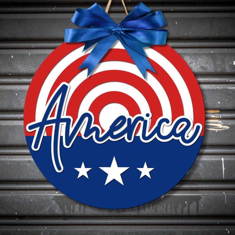 Patriotic Welcome Round Sign SVG, American Flag Door Hanger (digital ...