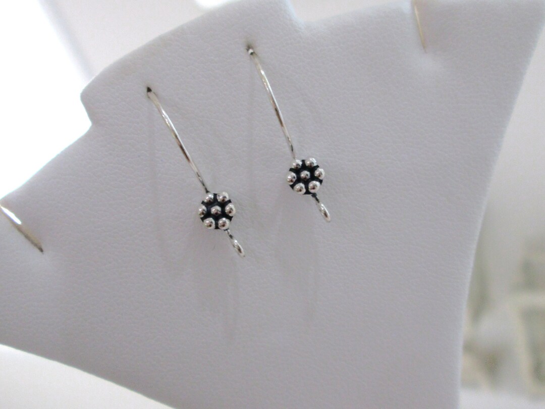 Sterling Silver Ear Wires With Daisy Flower Spacer ~ Lightly Oxidized ...