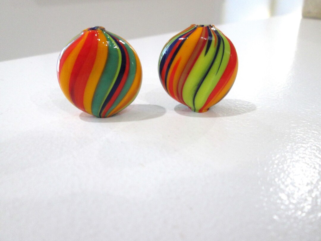 FANTABULOUS !! XL Mouthblown Lamp Work Beads ~ Rainbow ~ Earring Focal ...