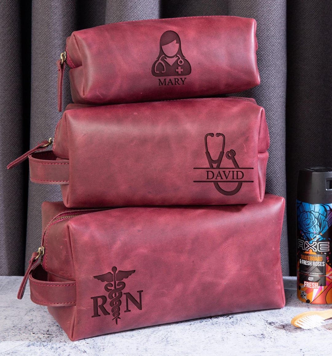 Engraved Leather Dopp Kit - Gift for Doctor - Personalized Toiletry Bag ...