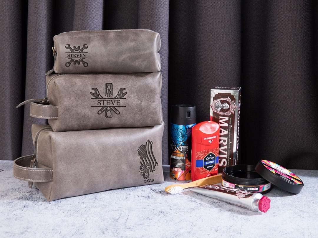 Personalized Leather Dopp Kit: Engraved Toiletry Bag Gift - Etsy