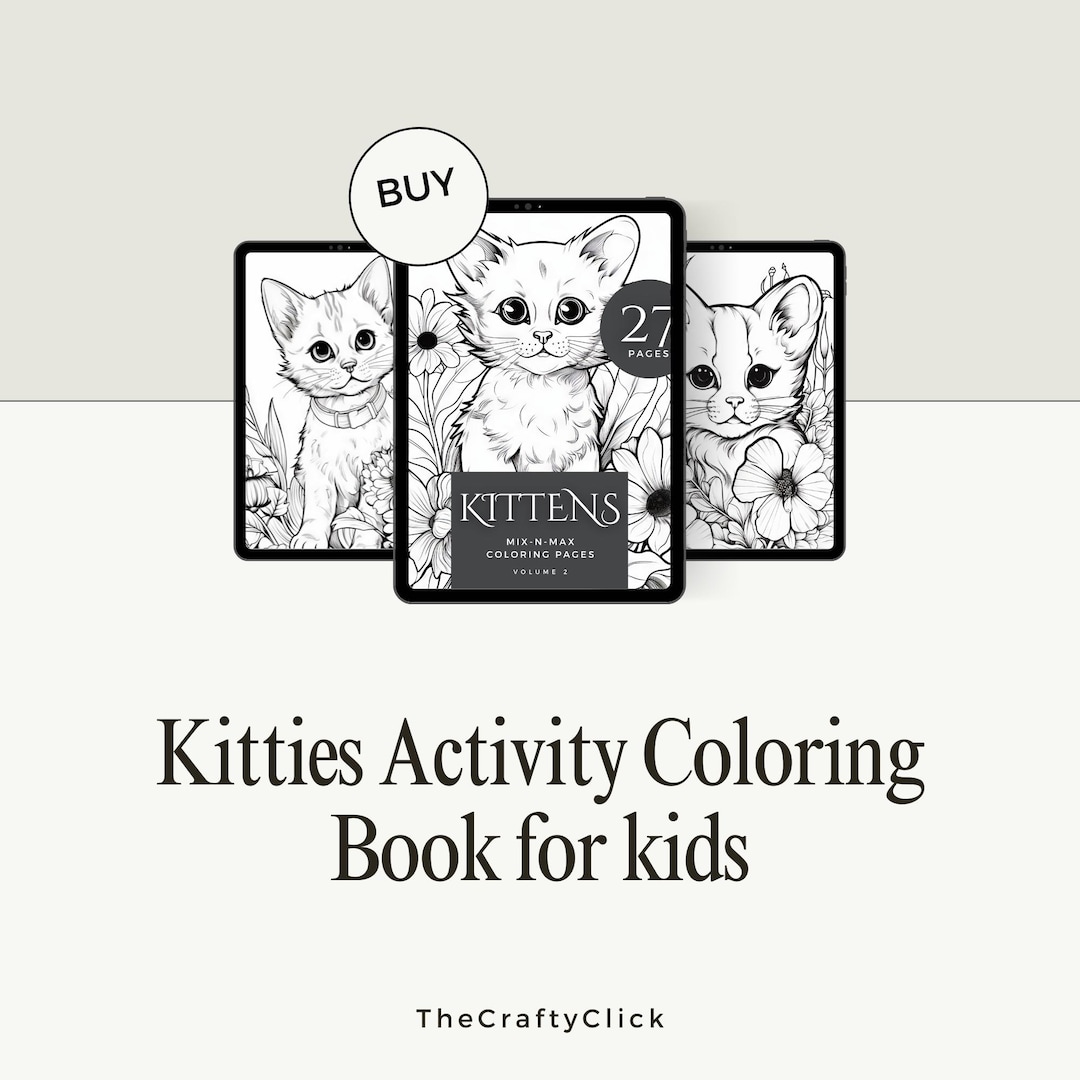 Kittens Coloring Book, Digital Download for Kids, Printable Cute ...
