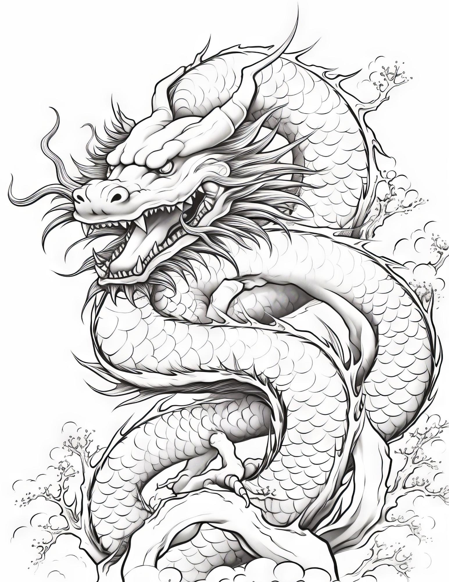 Japanese Dragon Coloring Book for Kids, Digital Dragon Coloring ...