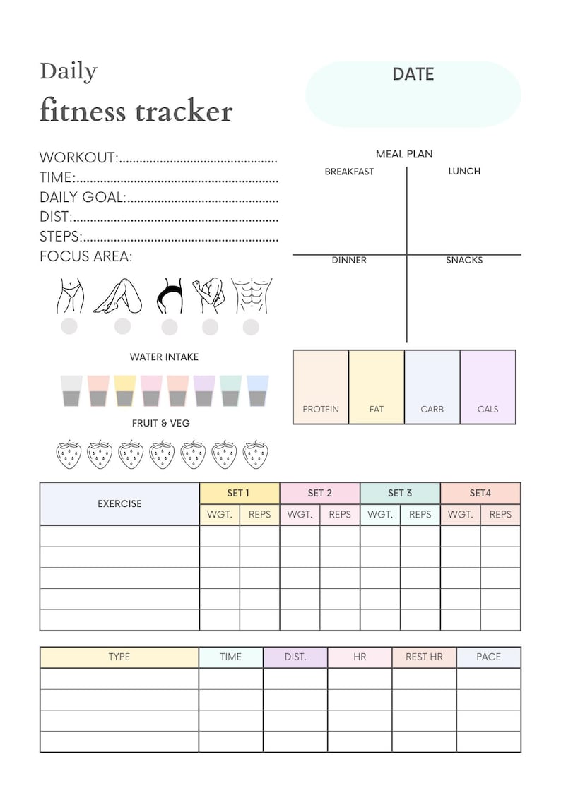 Digital Fitness Planner, Printable Workout and Diet Tracker, Get ...