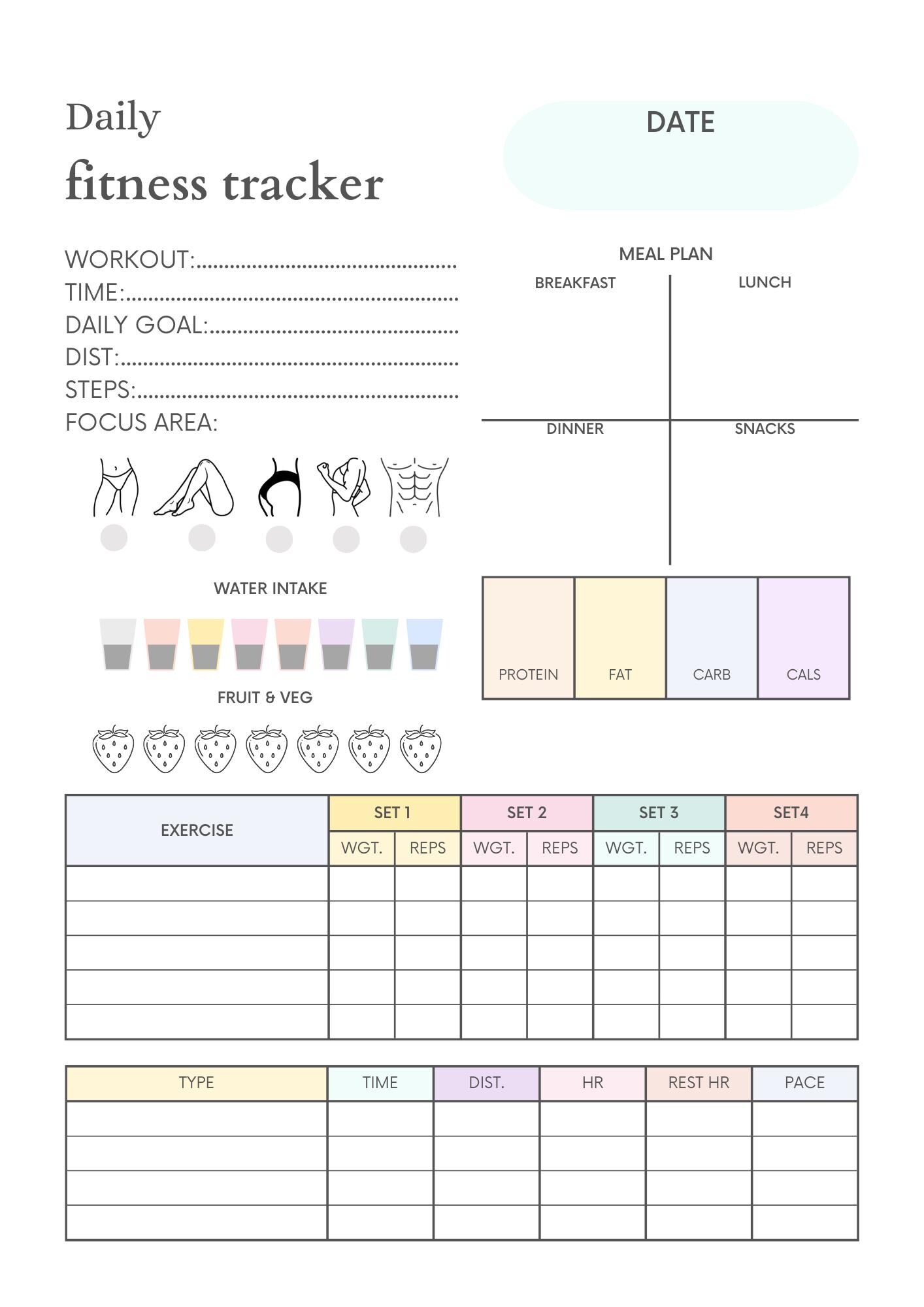 Digital Fitness Planner, Printable Workout and Diet Tracker, Get ...