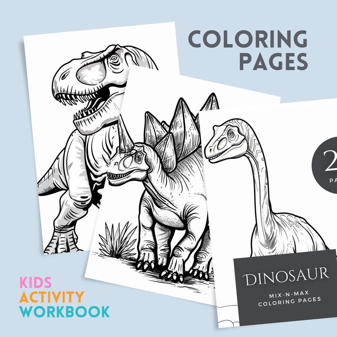 Dinosaur Coloring Book, Kids Activity Book, Printable Dinosaur Coloring ...