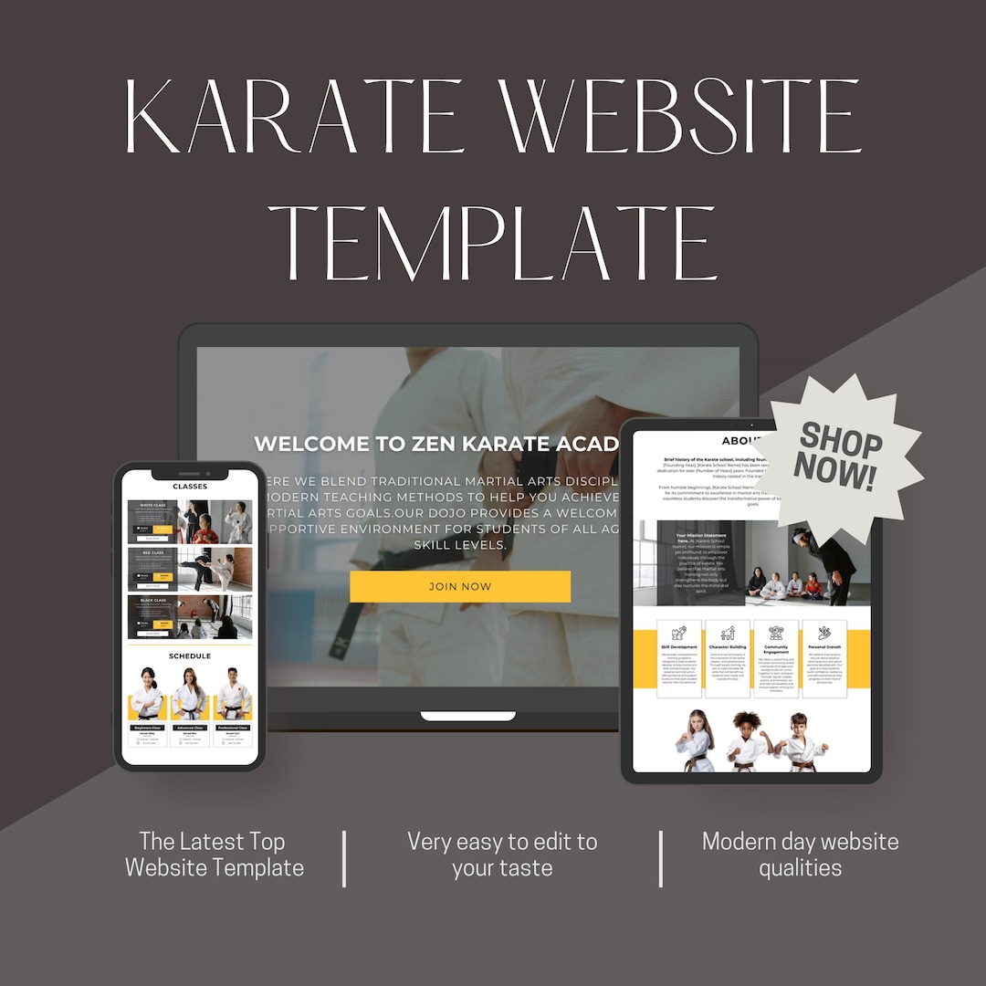 Karate School Website Template, Professional Editable Site for Martial ...