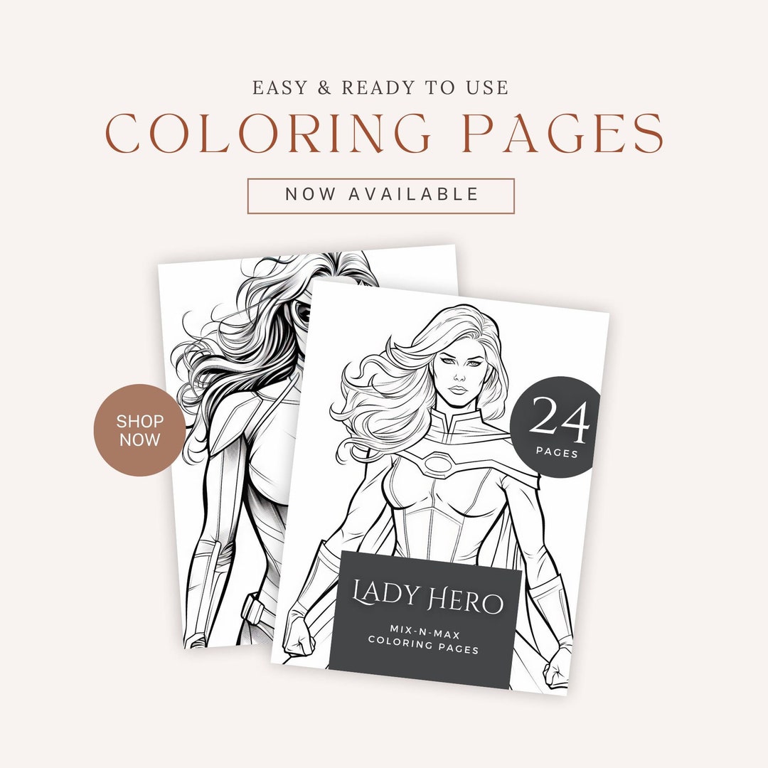 Digital Lady Hero Coloring Book for Kids, Instant Download, Fun Heroic ...
