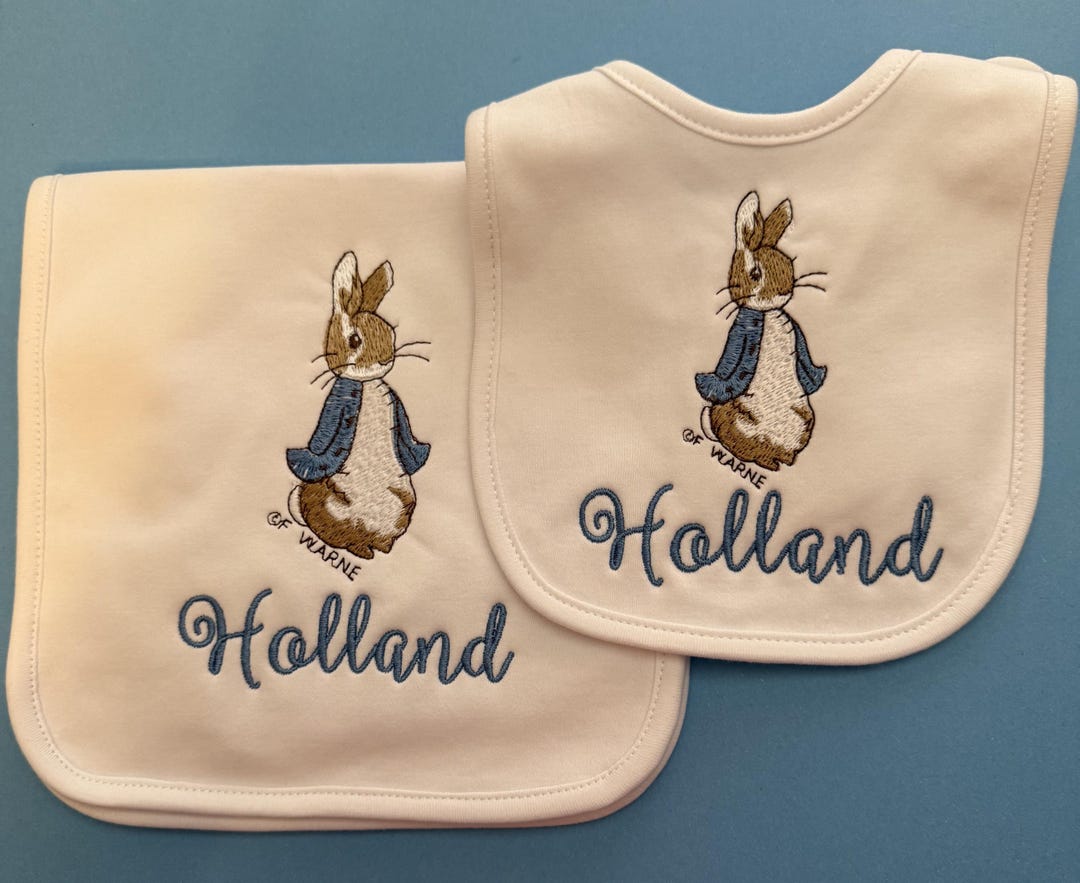 Peter Rabbit / Beatrix Potter Bib and Burp Cloth Set - Personalized - Etsy