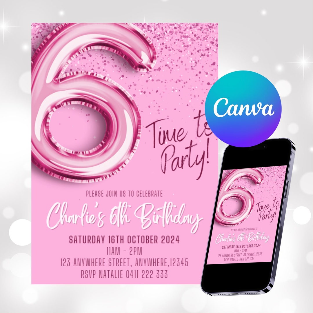 6th Birthday Invitation, 6th Birthday Party Invitation, 6th Birthday ...