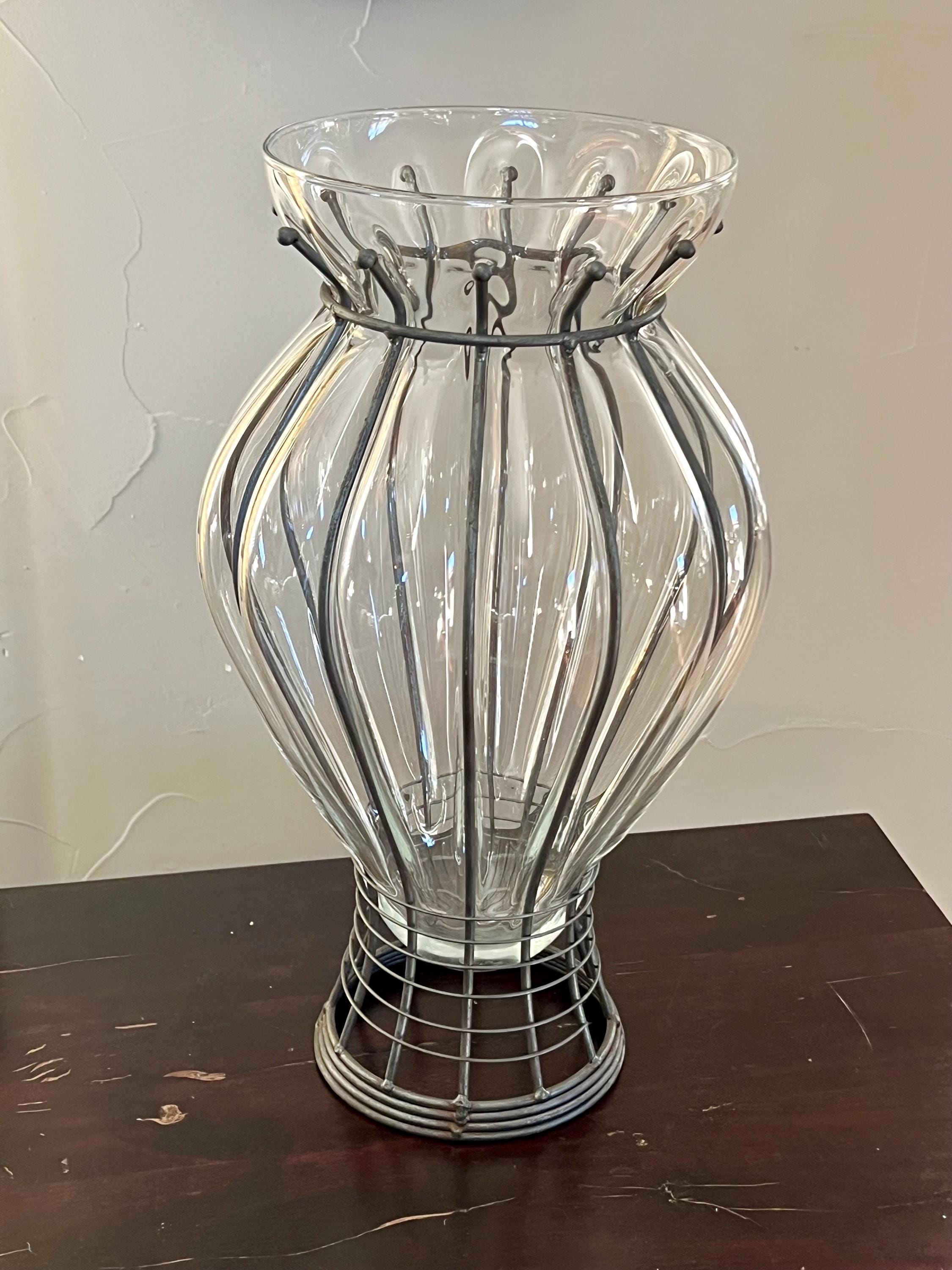 Tarnow Hand Blown Caged Wrought Iron Glass Table/floor Vase - Etsy