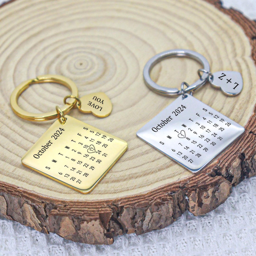 Custom Calendar Keychain,couple Keychain,wedding Date Keychain ...