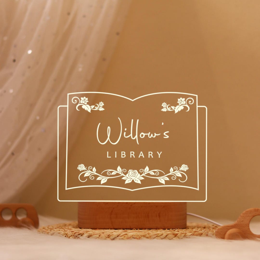 Personalized Library Sign Night Light,library Book Light,book Lover ...