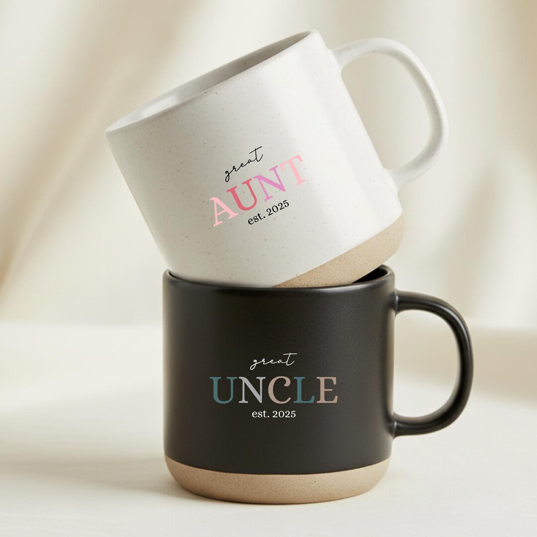 Great Aunt and Uncle Mug Set, Pregnancy Reveal Pottery Mugs, New Baby ...