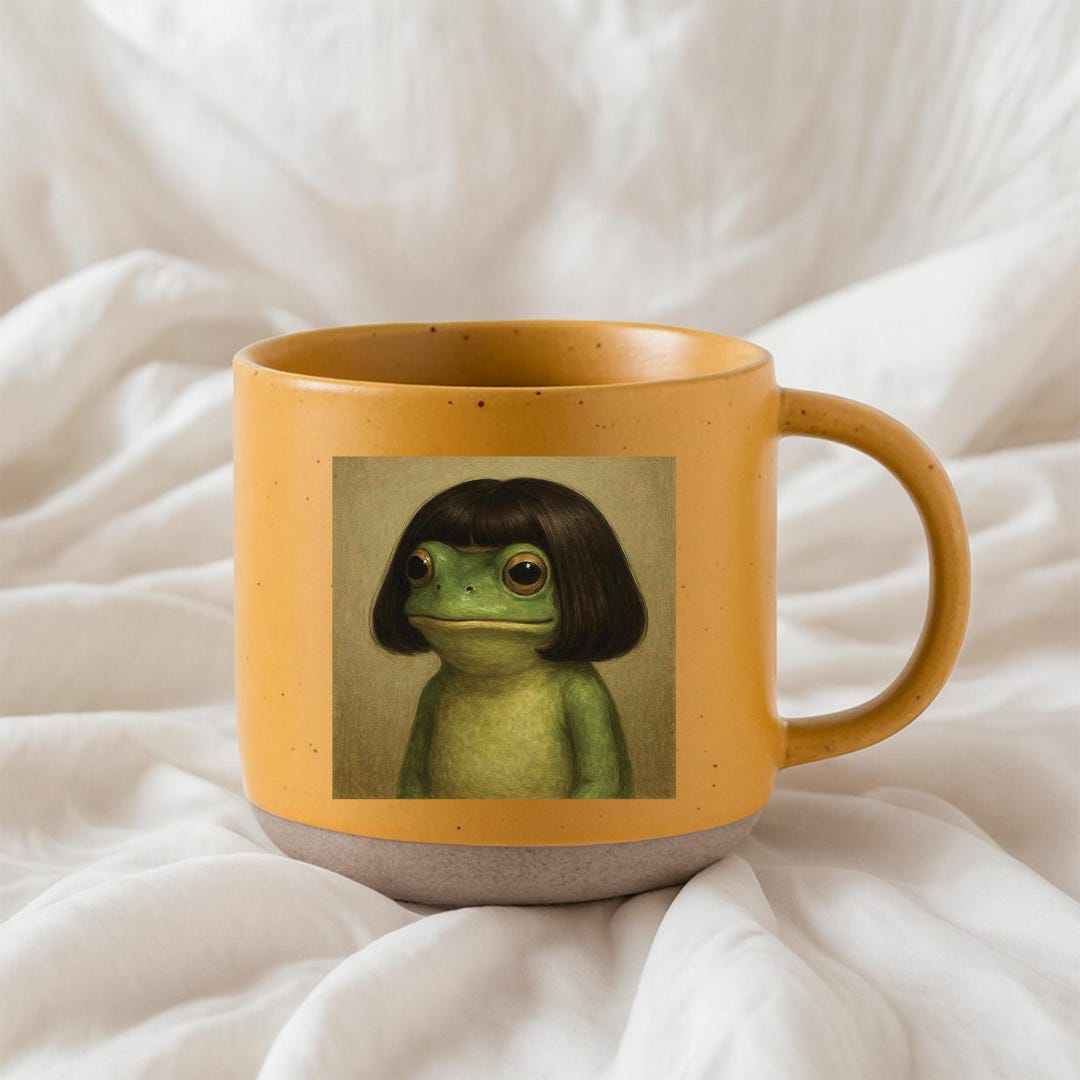 Funny Frog Bob Haircut Meme Coffee Mug, Funny Frog Art, Quirky Animal ...