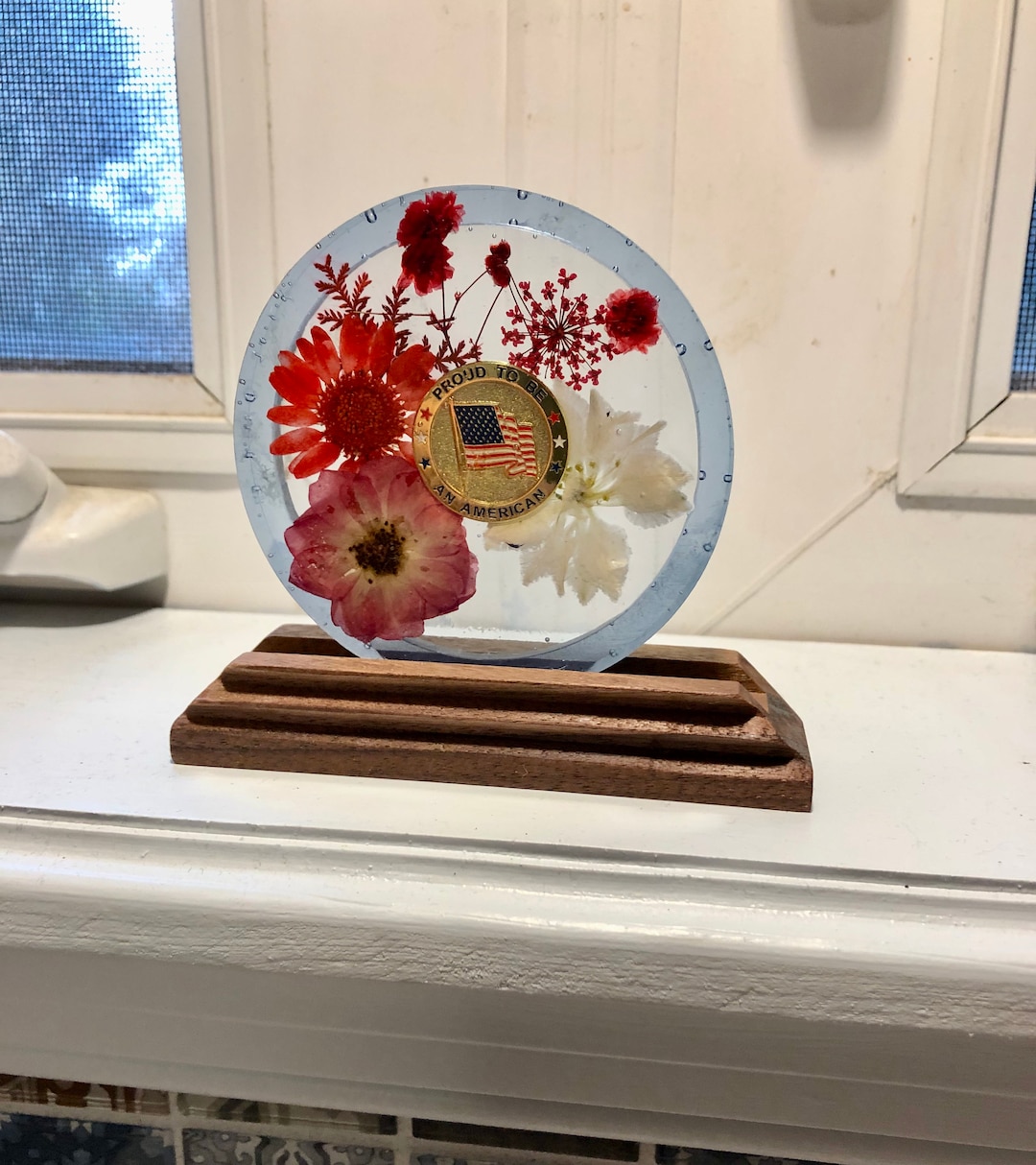 Patriotic "proud to Be an American" Round Flowered Flag Knick Nack - Etsy