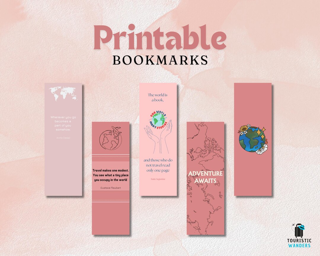 Travel Quotes Bookmarks, Pink Themed Printable Bookmarks, Pack of 5 ...
