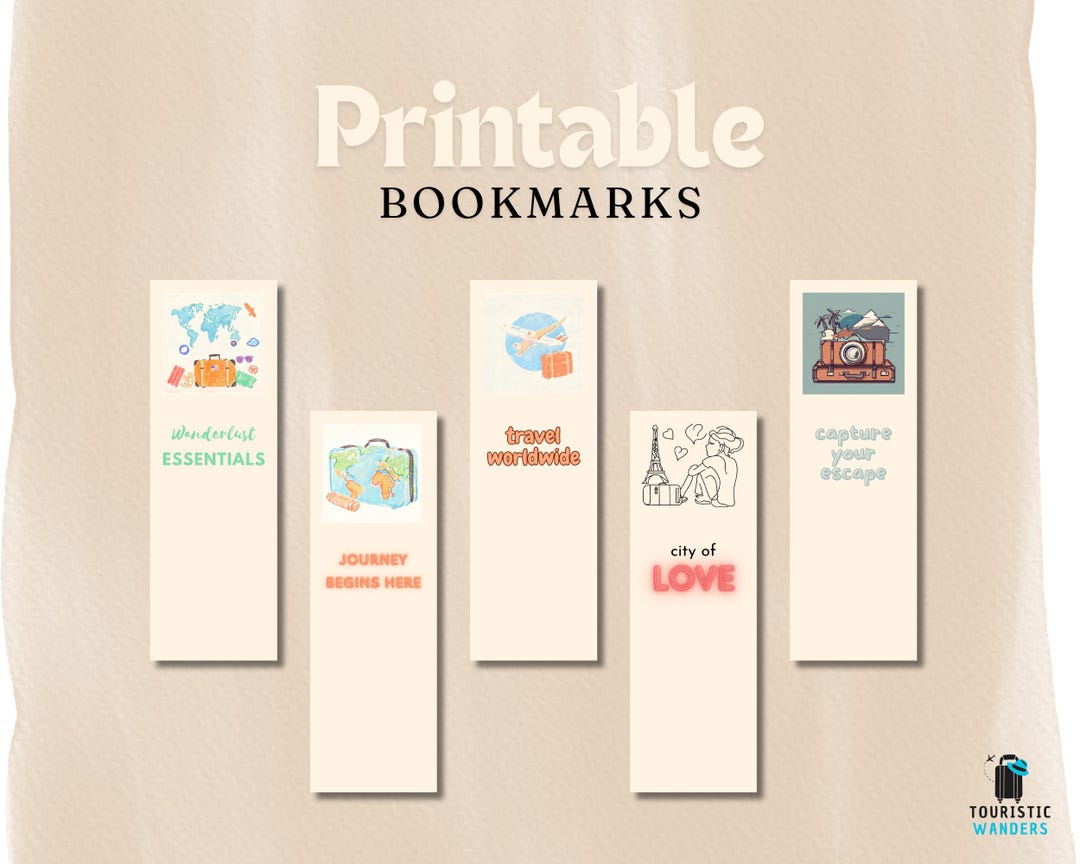 Simple Travel Bookmarks, Travel Story Themed Printable Bookmarks, Pack ...