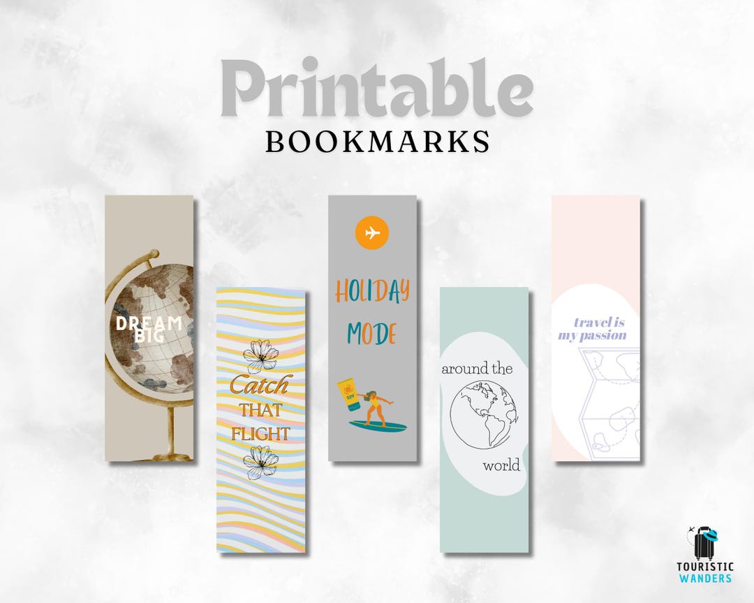Travel Themed Bookmarks: Set of 5 Printable Designs (digital Download ...