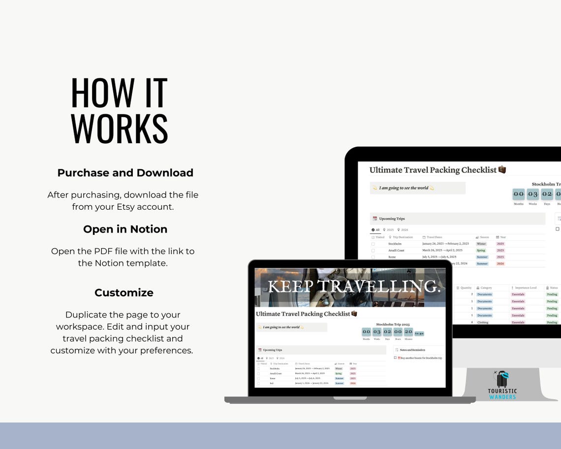 Ultimate Travel Packing Checklist | Notion Template | Digital Download ...