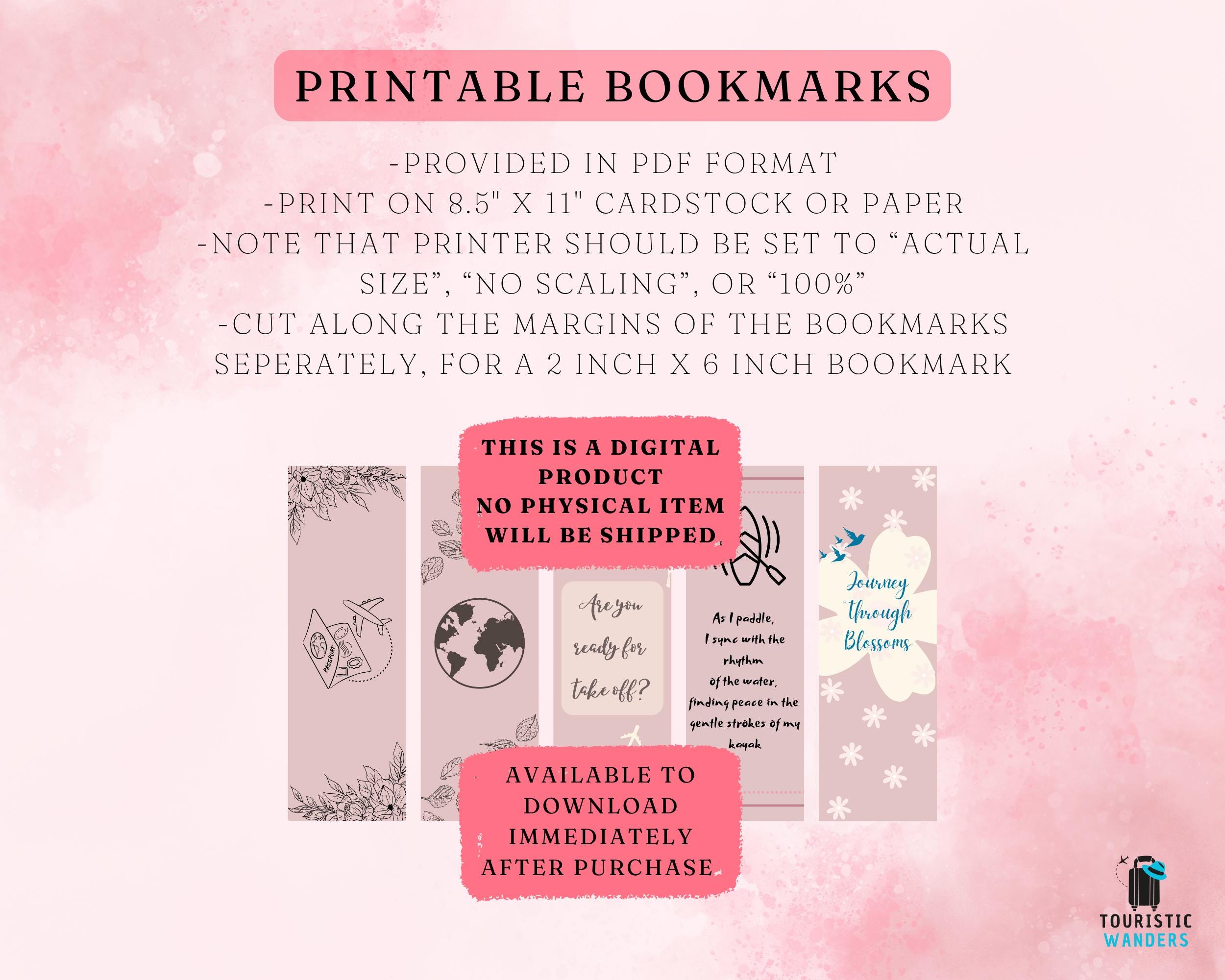Pink Themed Travel Printable Bookmarks, Pack of 5 Digital Download ...