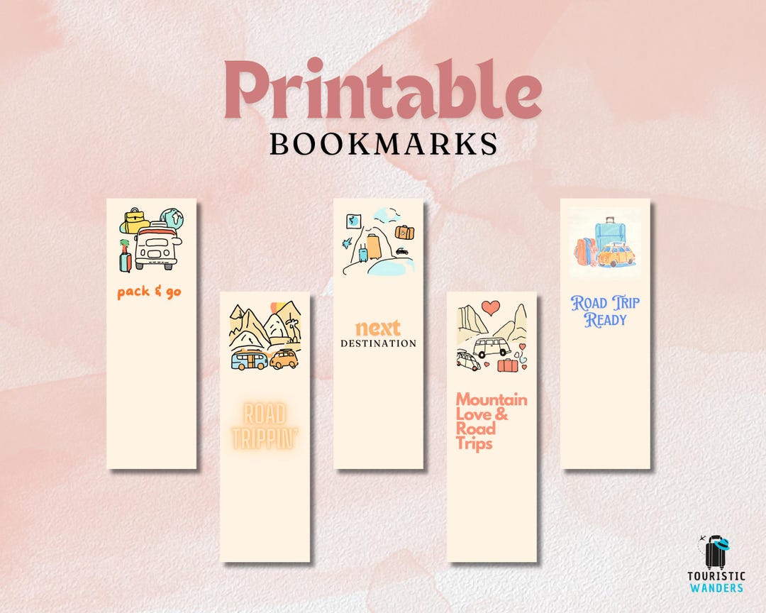 Travel Road Trip Printable Bookmarks, Pack of 5 Digital Download ...