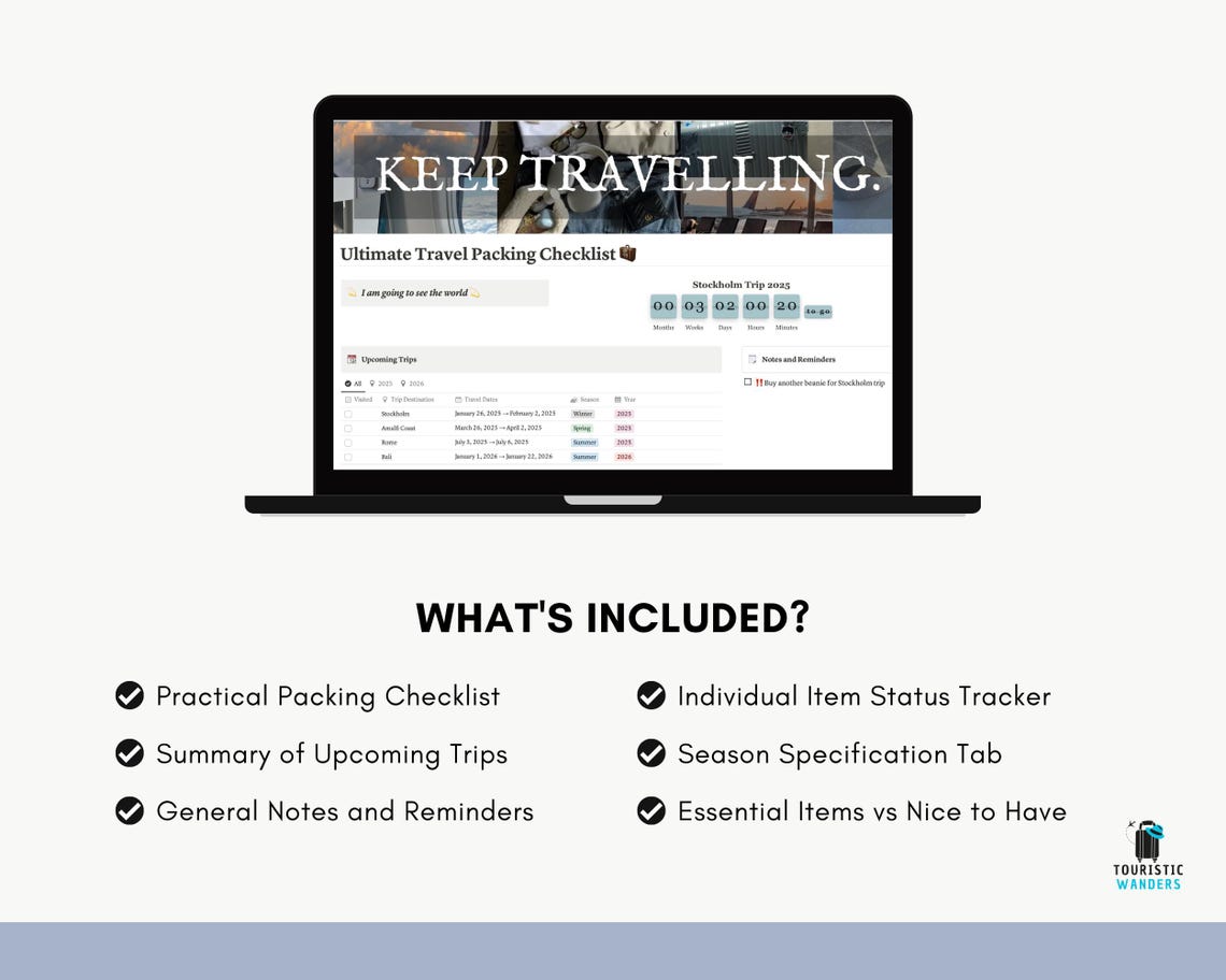 Ultimate Travel Packing Checklist | Notion Template | Digital Download ...