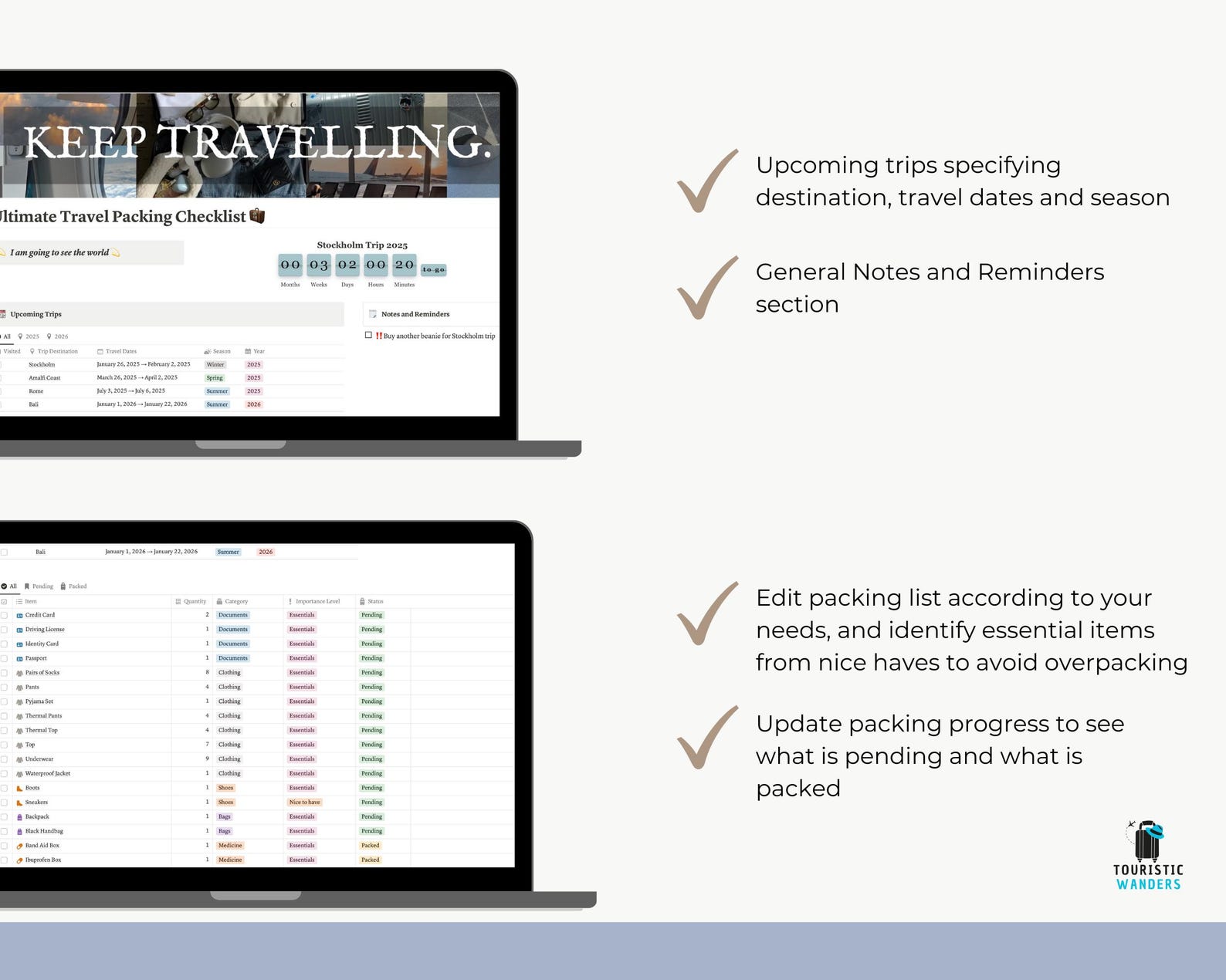 Ultimate Travel Packing Checklist | Notion Template | Digital Download ...