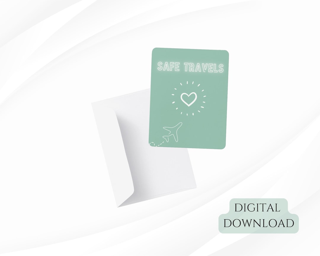 Safe Travels Greeting Card, Neon Theme, Digital Download, Printable ...