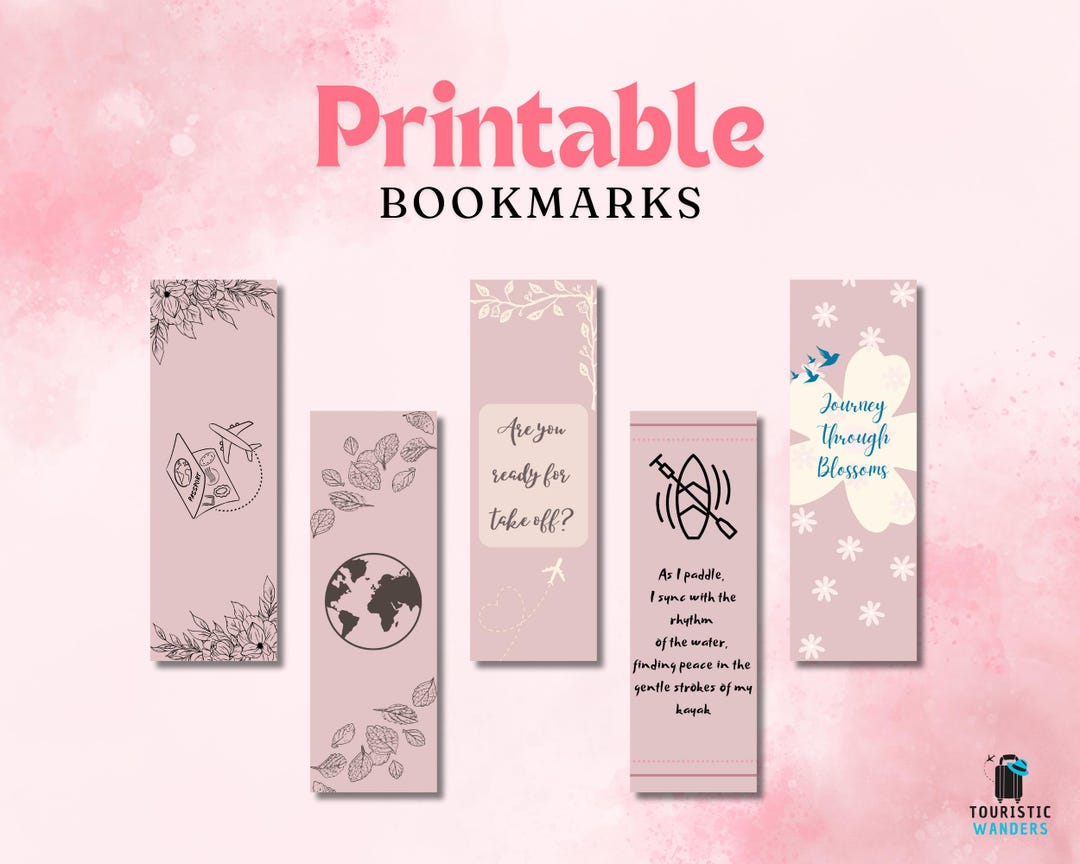 Pink Themed Travel Printable Bookmarks, Pack of 5 Digital Download ...
