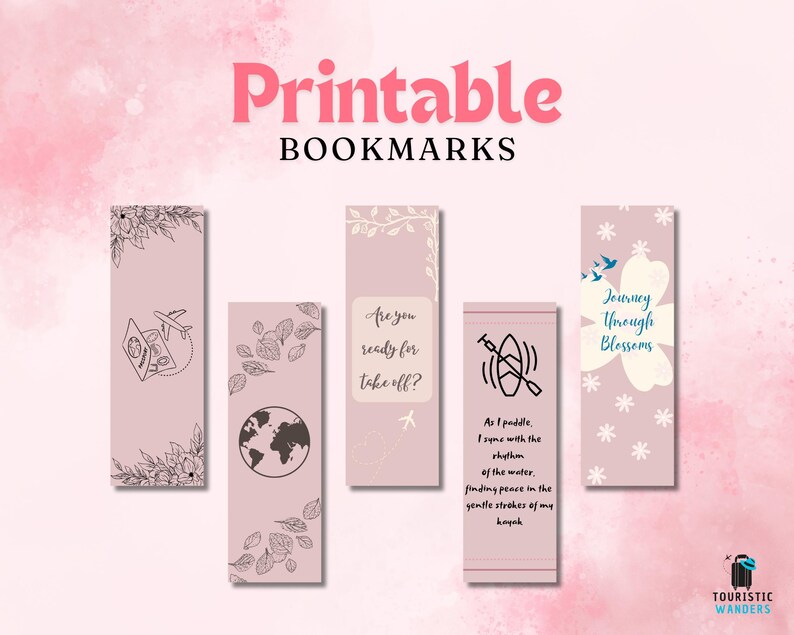 Pink Themed Travel Printable Bookmarks, Pack of 5 Digital Download ...