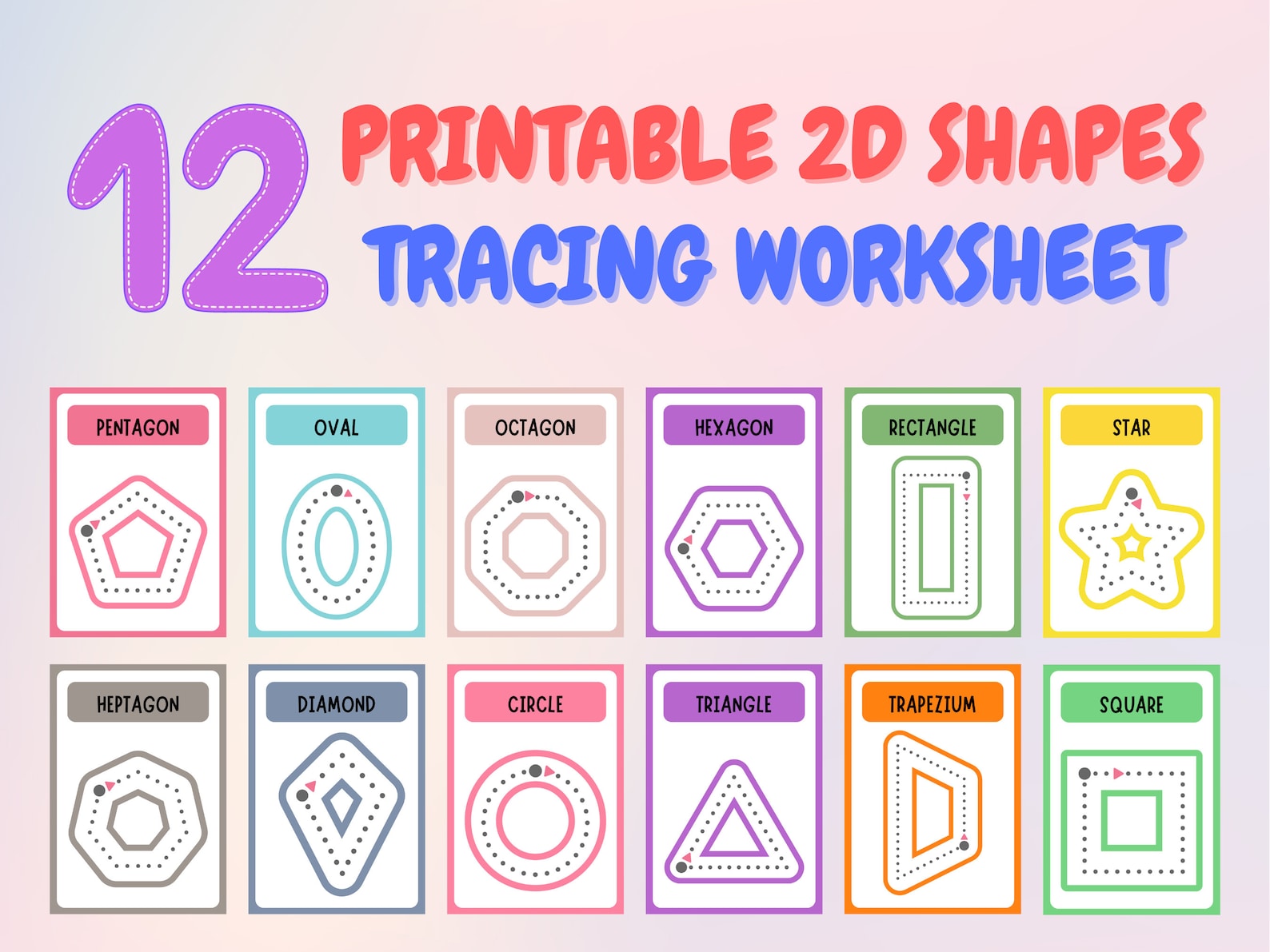 Printable 2D Shapes Tracing Worksheet Educational Poster Printable Wall ...