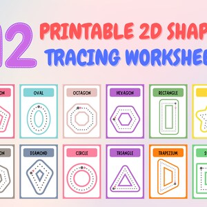 Printable 2D Shapes Tracing Worksheet Educational Poster Printable Wall ...