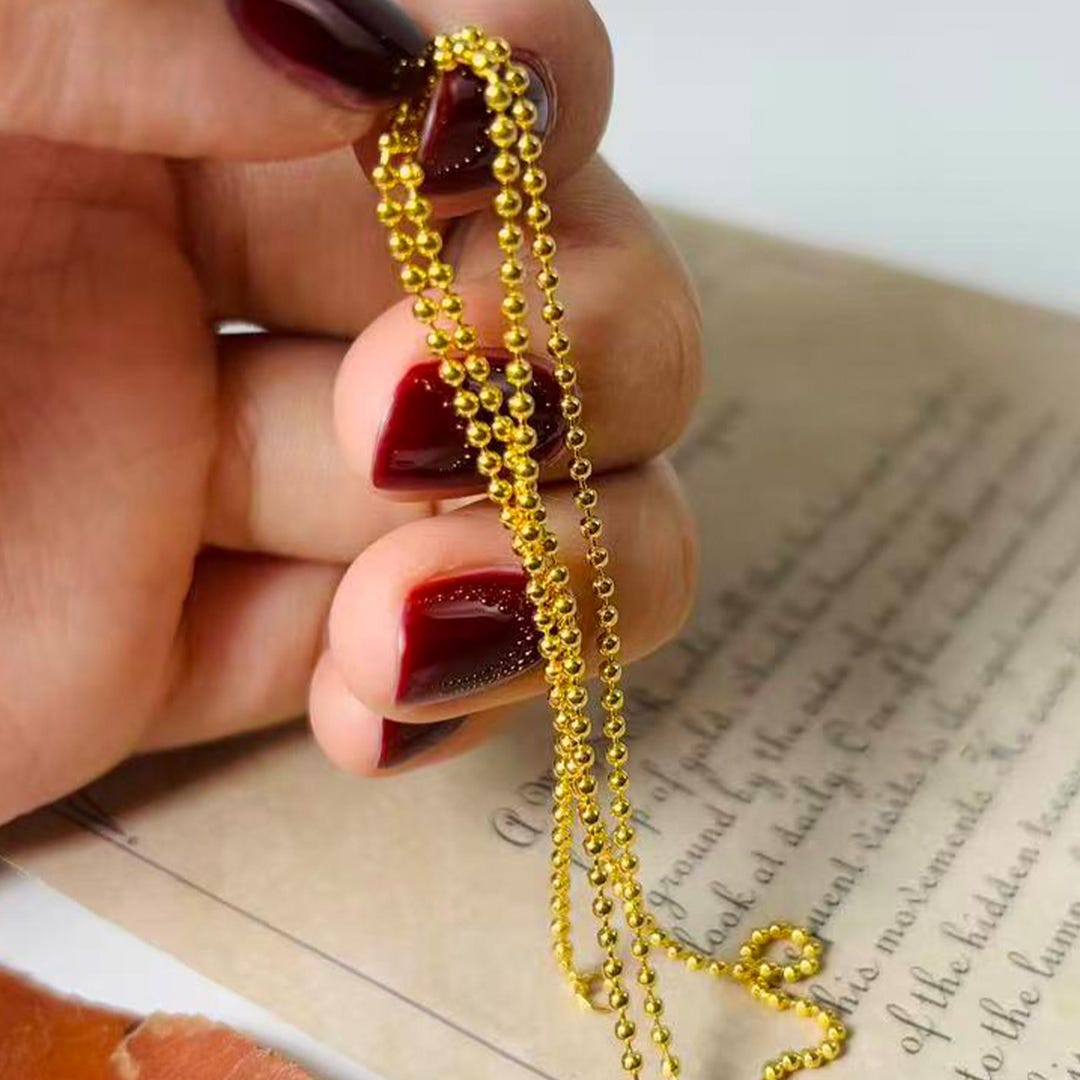 Vintage 24K Solid Gold Ball Bead Chain: Layering Round Necklace, 1.5mm ...